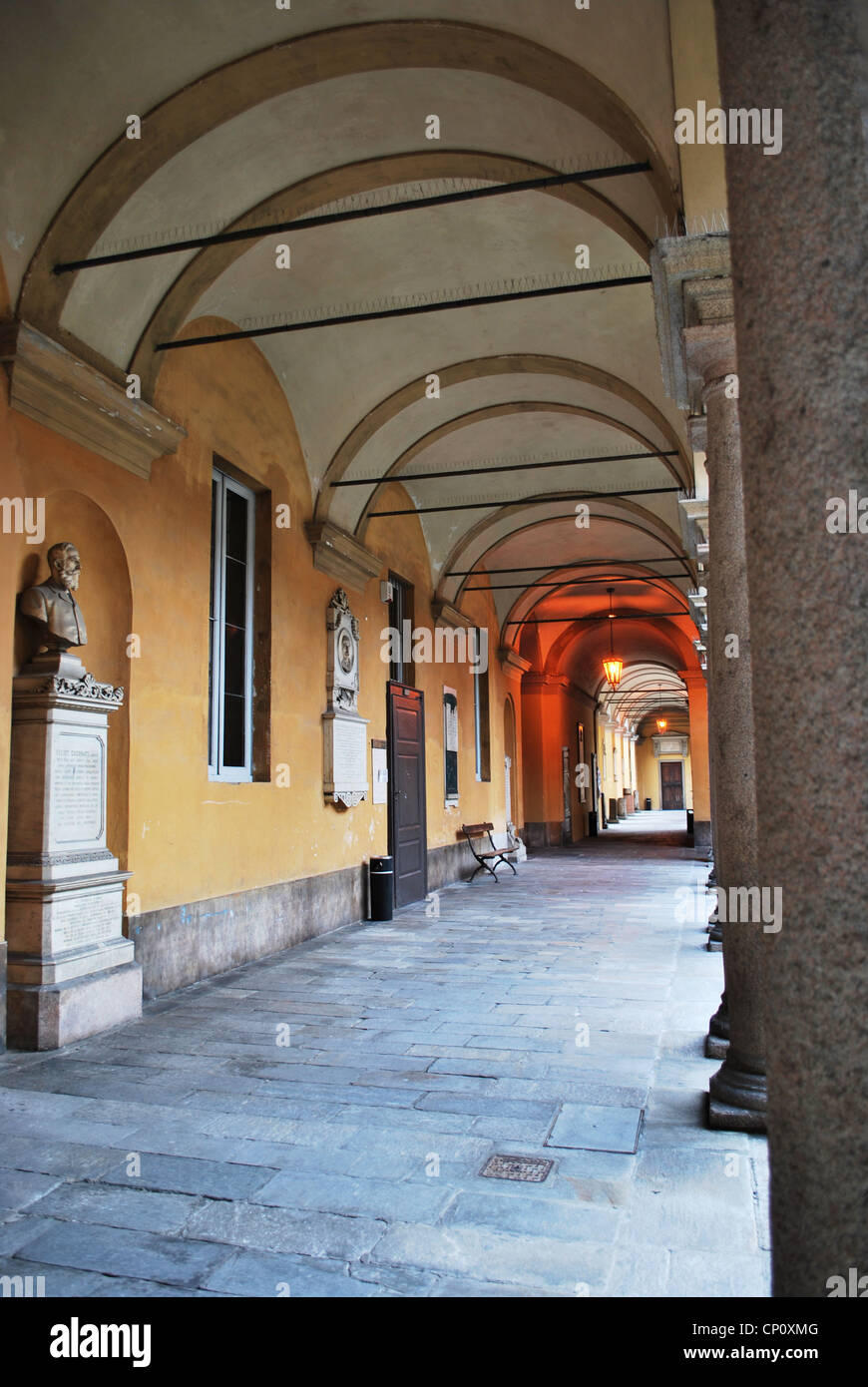 Courtyard and arcade in famous historical Pavia university, Lombardy ...