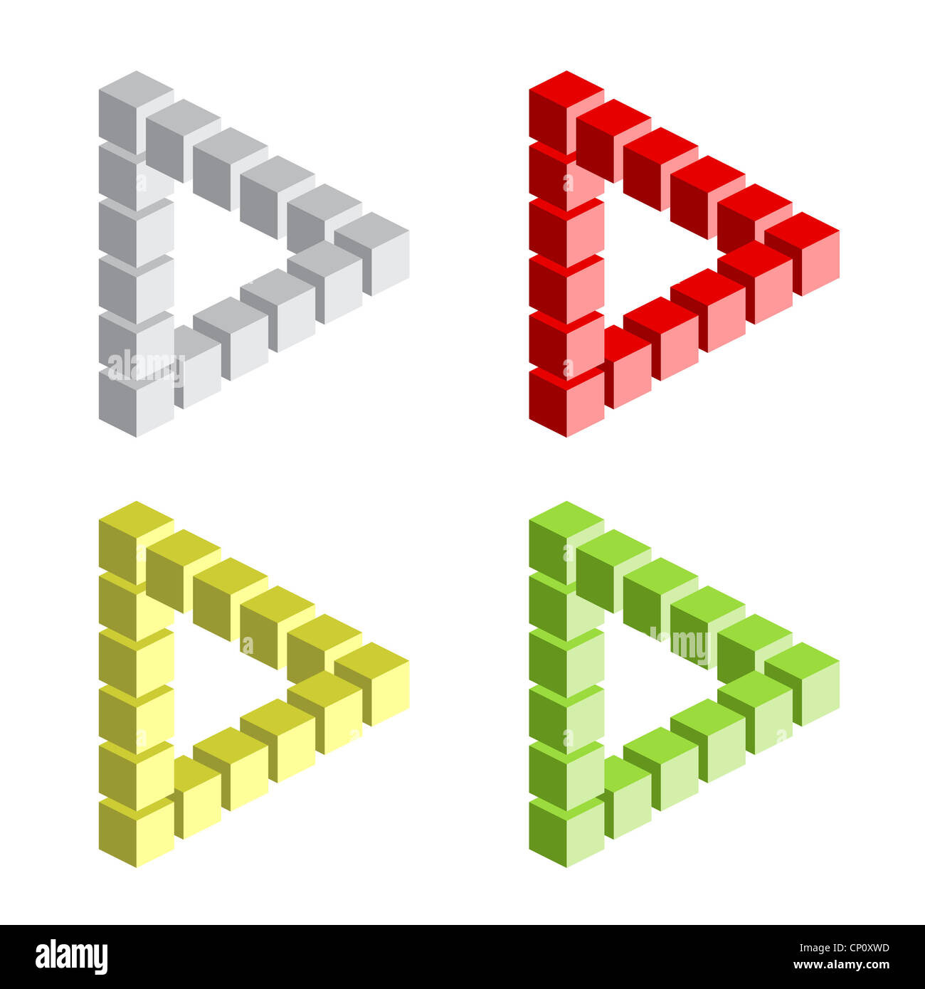 Optical illusion, colorful blocks, different shapes, isolated on white ...