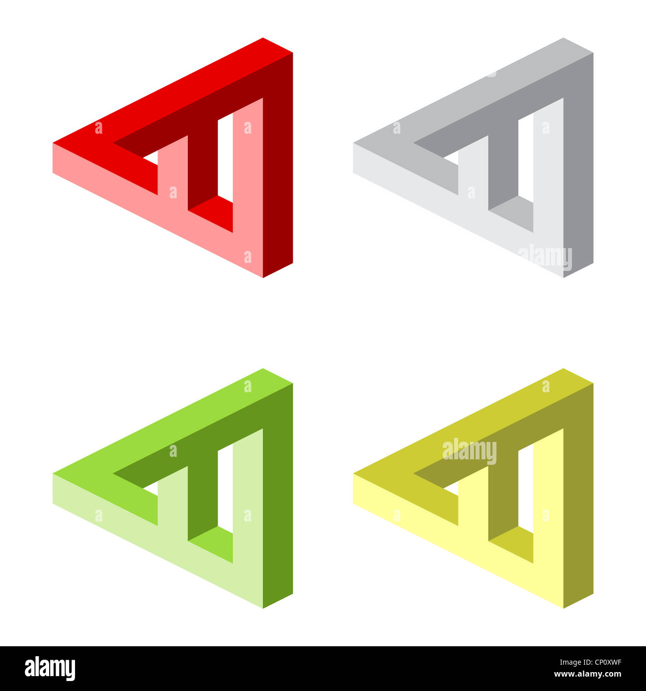 Optical illusion, colorful blocks, different shapes, isolated on white ...