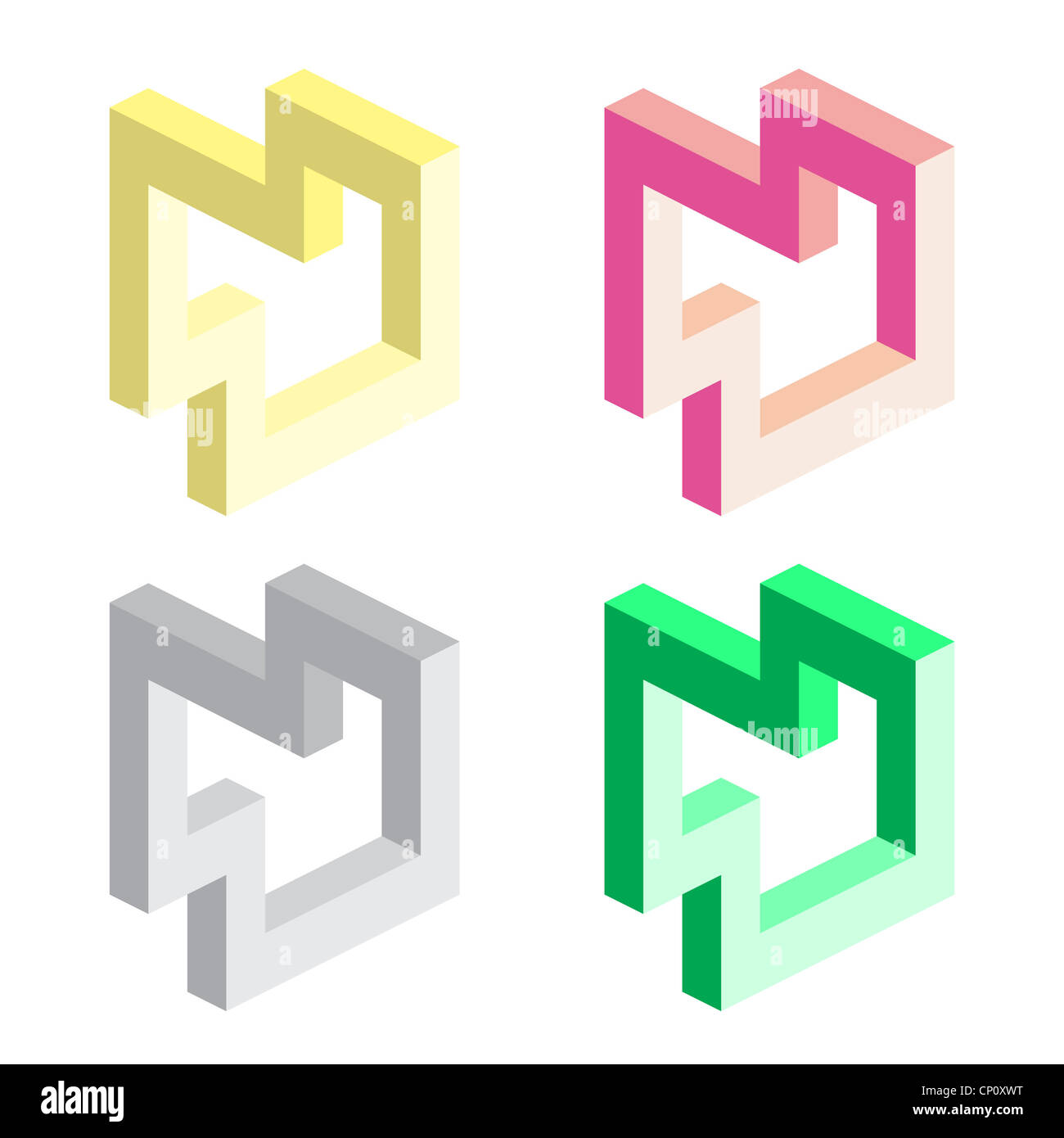 Optical illusion, colorful blocks, different shapes, isolated on white ...