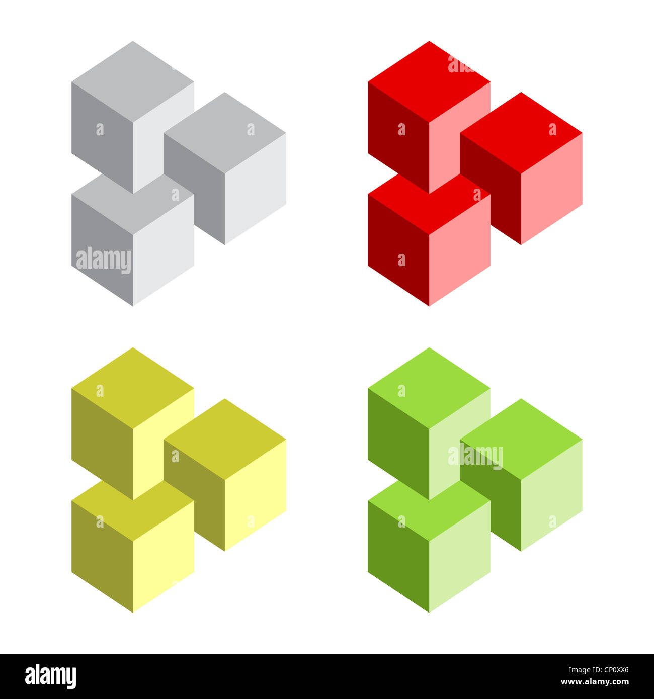 Optical illusion, colorful blocks, different shapes, isolated on white ...