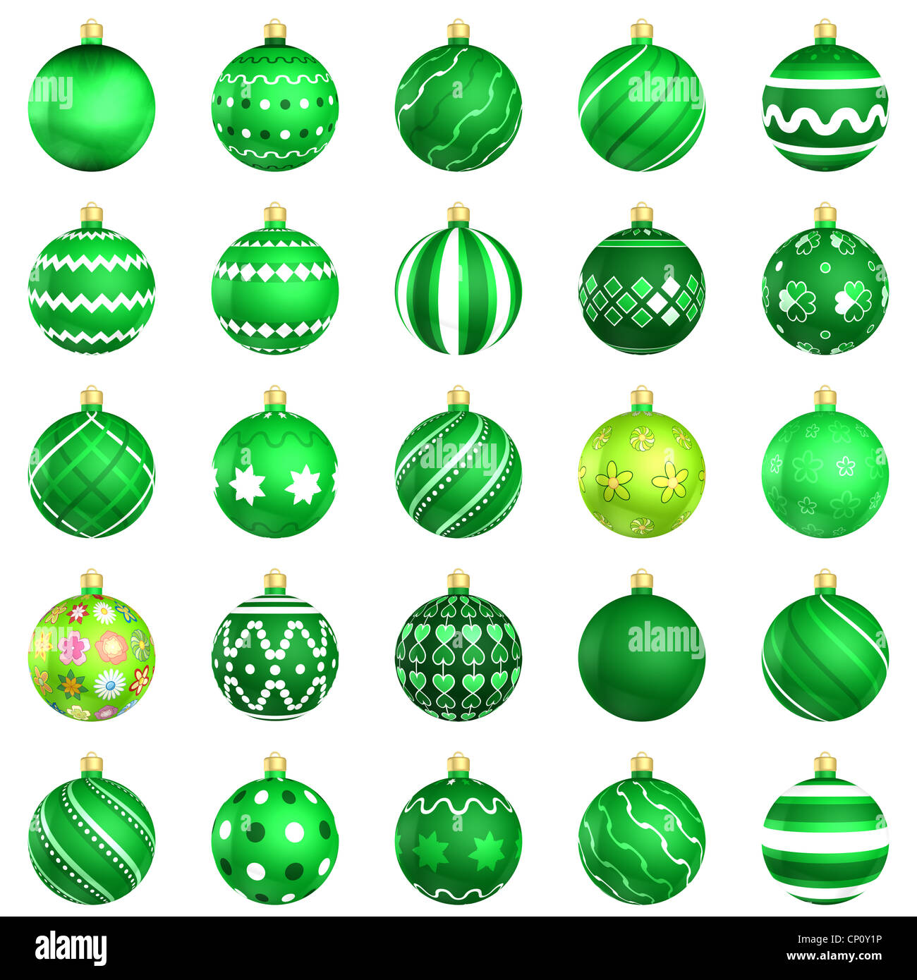 Christmas baubles big green pack 25 isolated on white background Stock ...