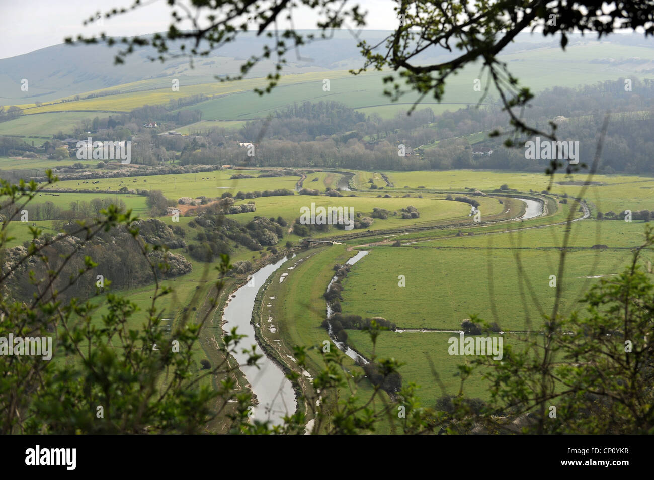 The River Cuckmere and surrounding valley in East Sussex UK Stock Photo ...