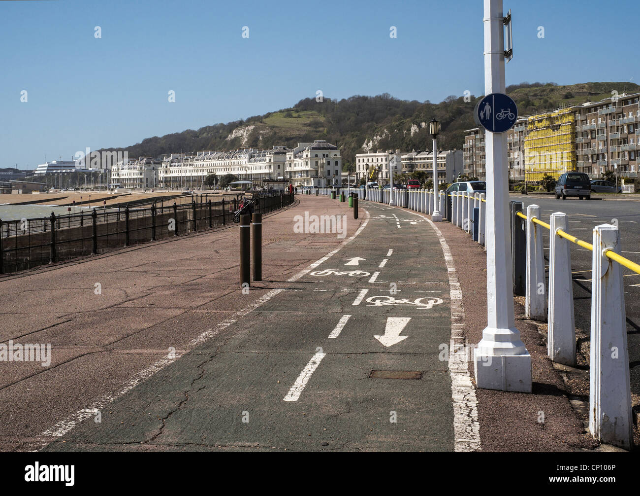 Marine Parade at the Seafront, Dover, Kent, showing the Cycle Lane ...