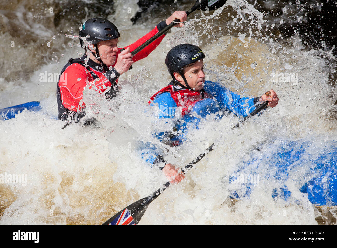 a two man canoe, white water kayaking in bala north wales, snowdonia ...