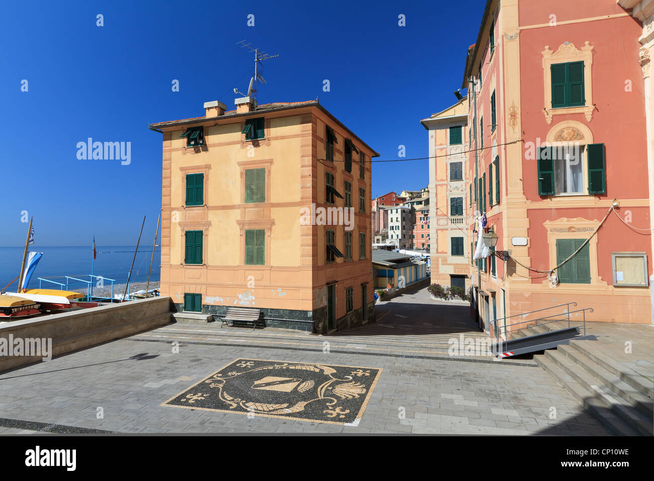 small square in Sori village, Liguria, Italy Stock Photo - Alamy