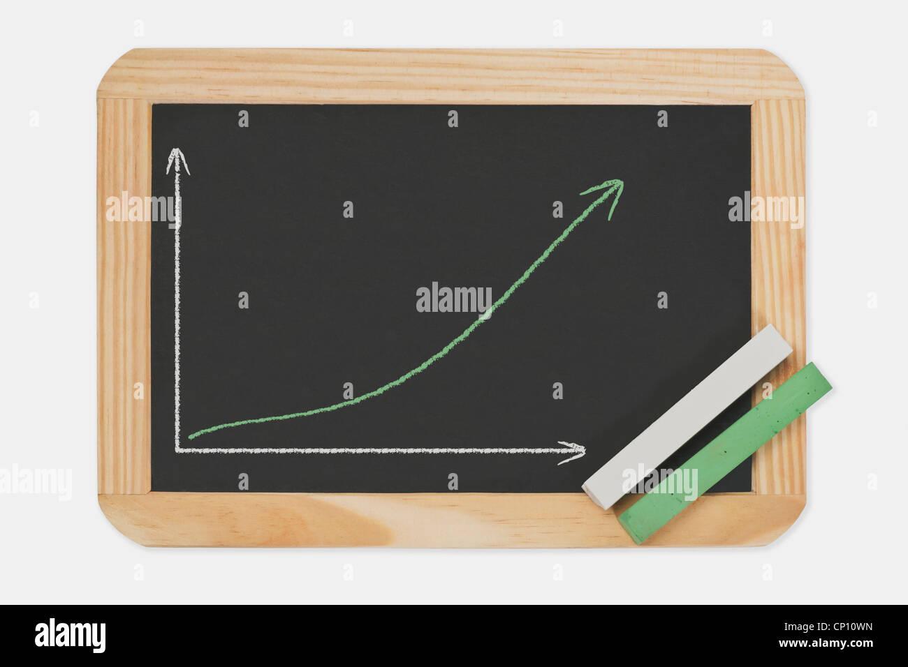 Chalkboard, a chart with an increasing curve on this, green and white ...
