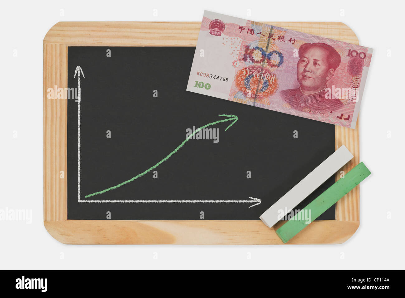 Chalkboard, a chart with an increasing curve. On the chalkboard lies a ...