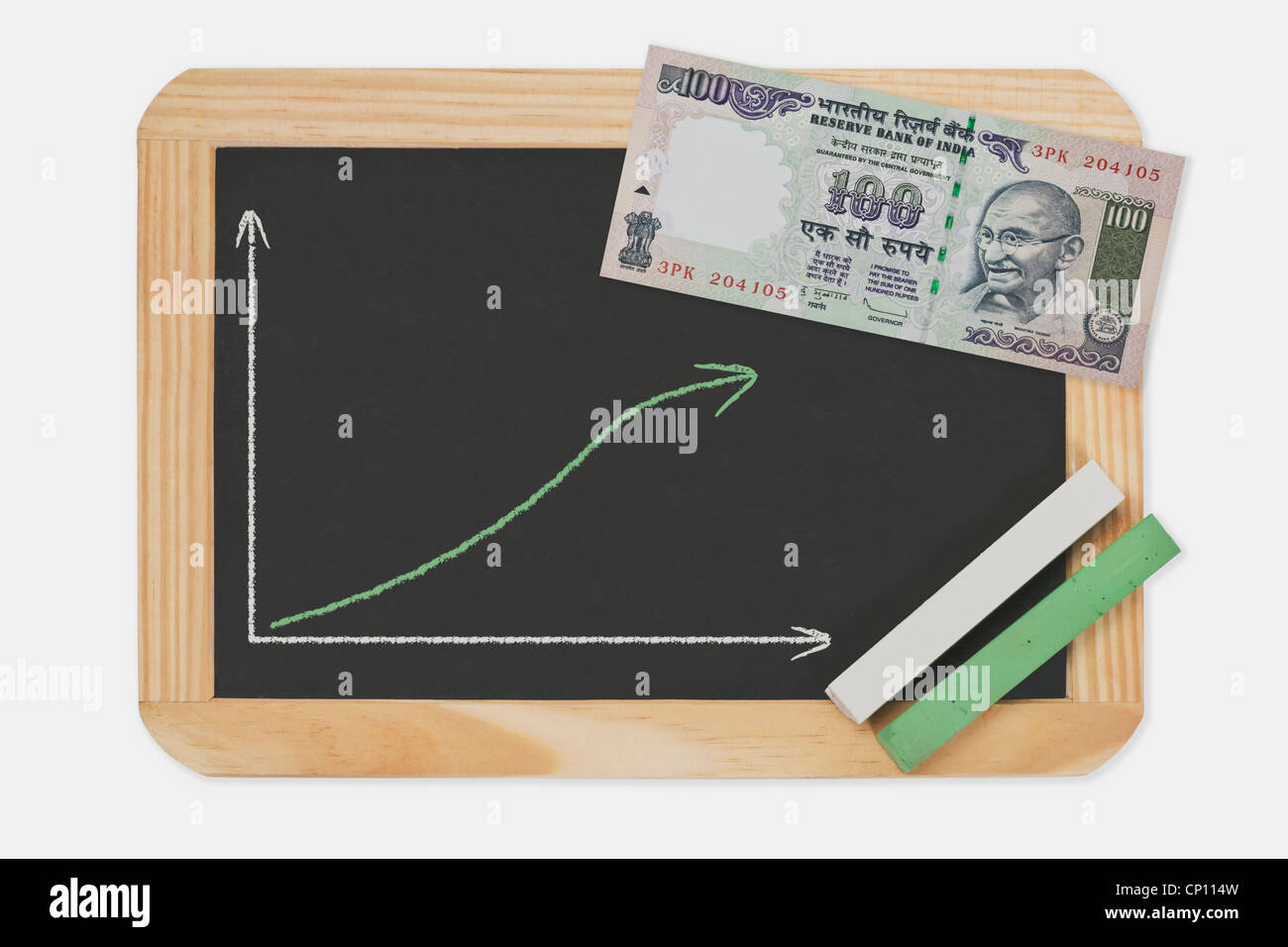 Chalkboard, a chart with an increasing curve. On the chalkboard lies a ...