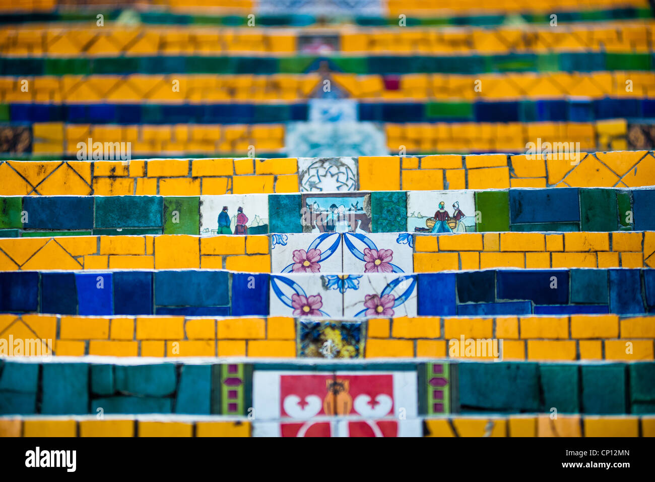 Tiles from around the world seen on Selaron's Stairs, a colorful mosaic ...