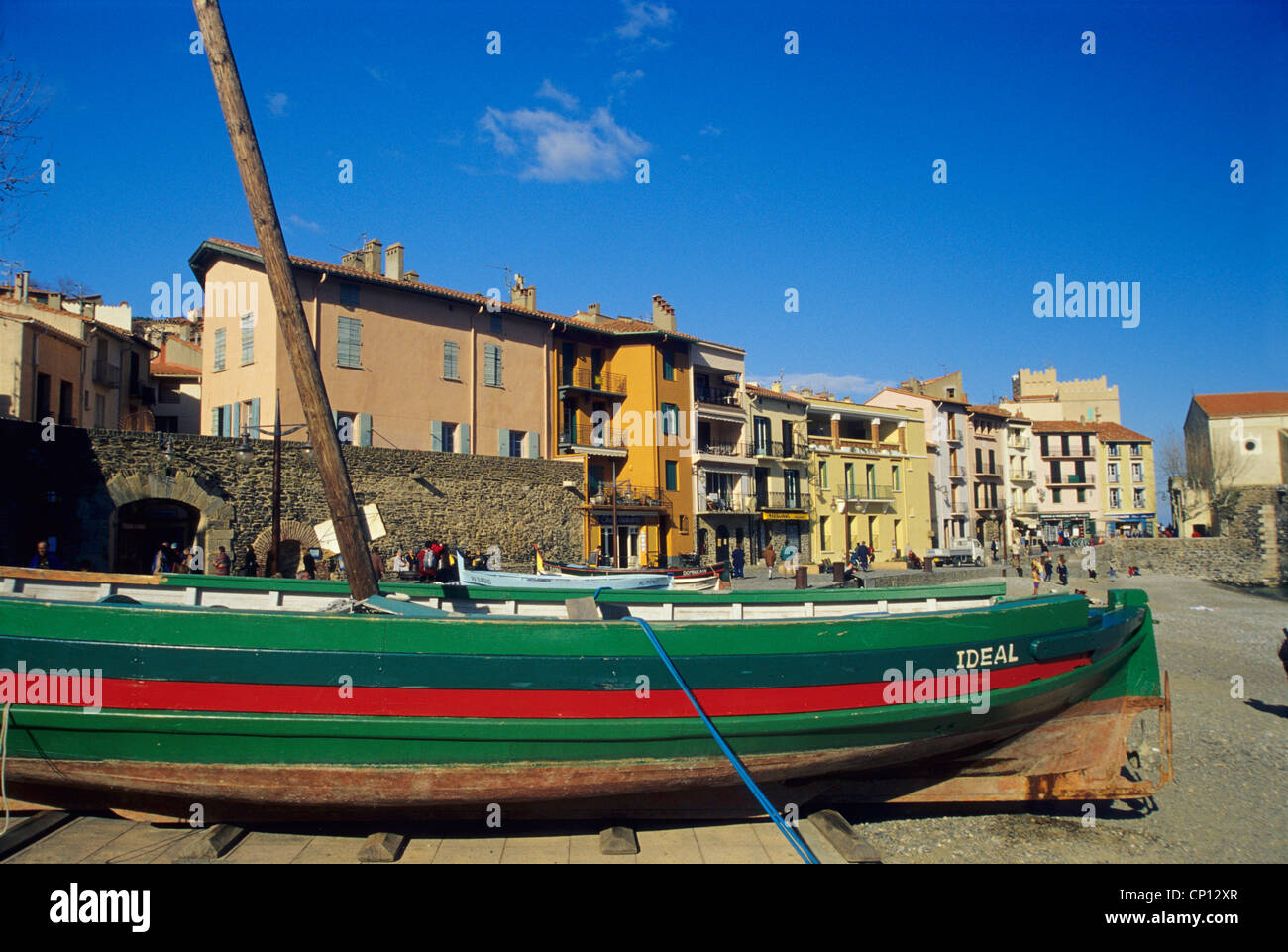 Typical Catalan boat, Port of Collioure, Eastern Pyrenees, Languedoc ...