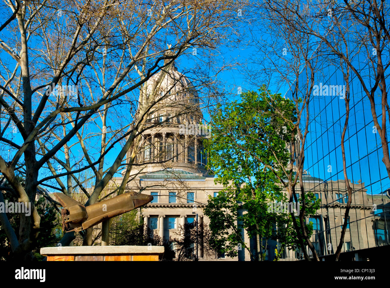 Statue of the Space Shuttle displayed before the Idaho state capital ...