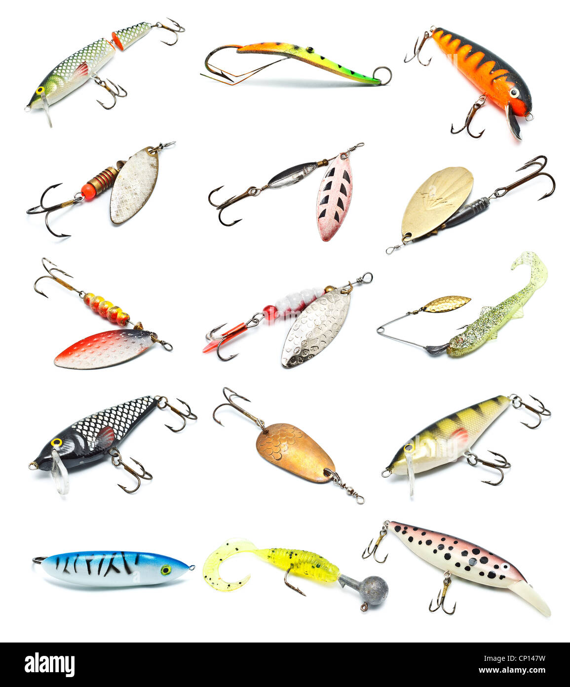different fishing baits isolated on white background Stock Photo - Alamy