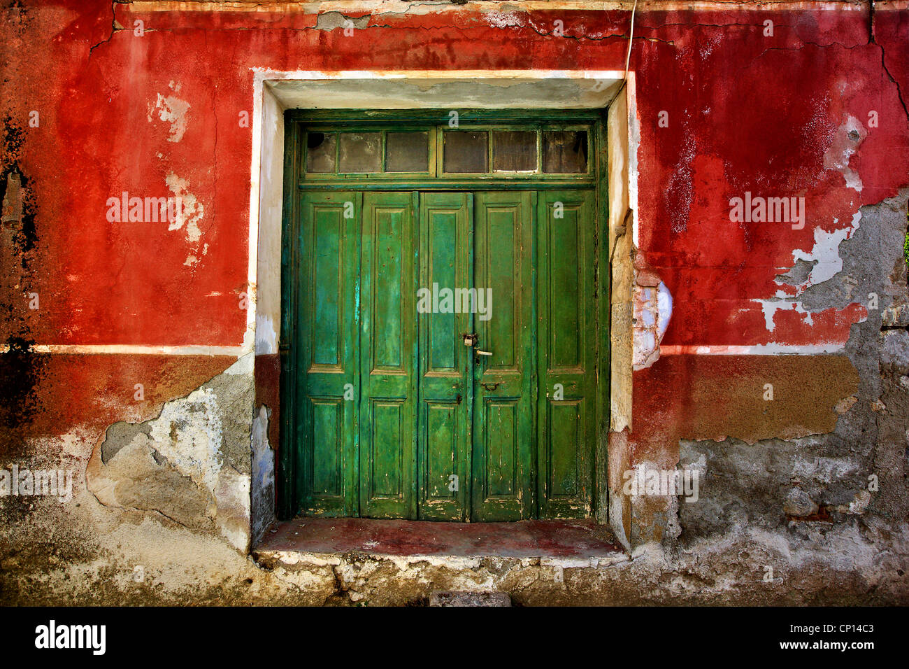 Beautiful old door in Kardamyla ("Marmaro") village, Chios island ...