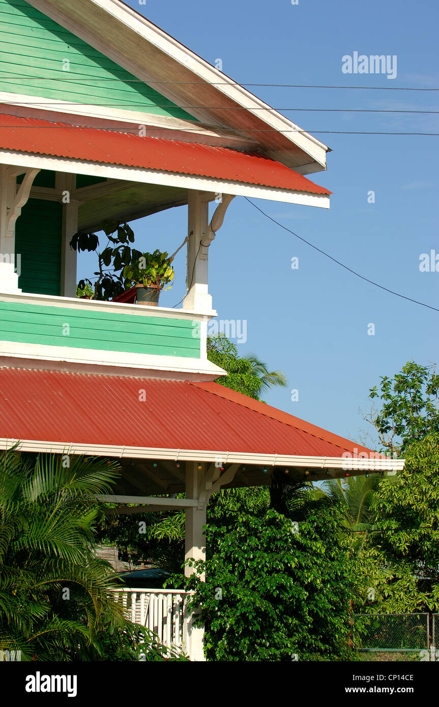 Balcony of Caribbean style house at Colon Island Stock Photo - Alamy