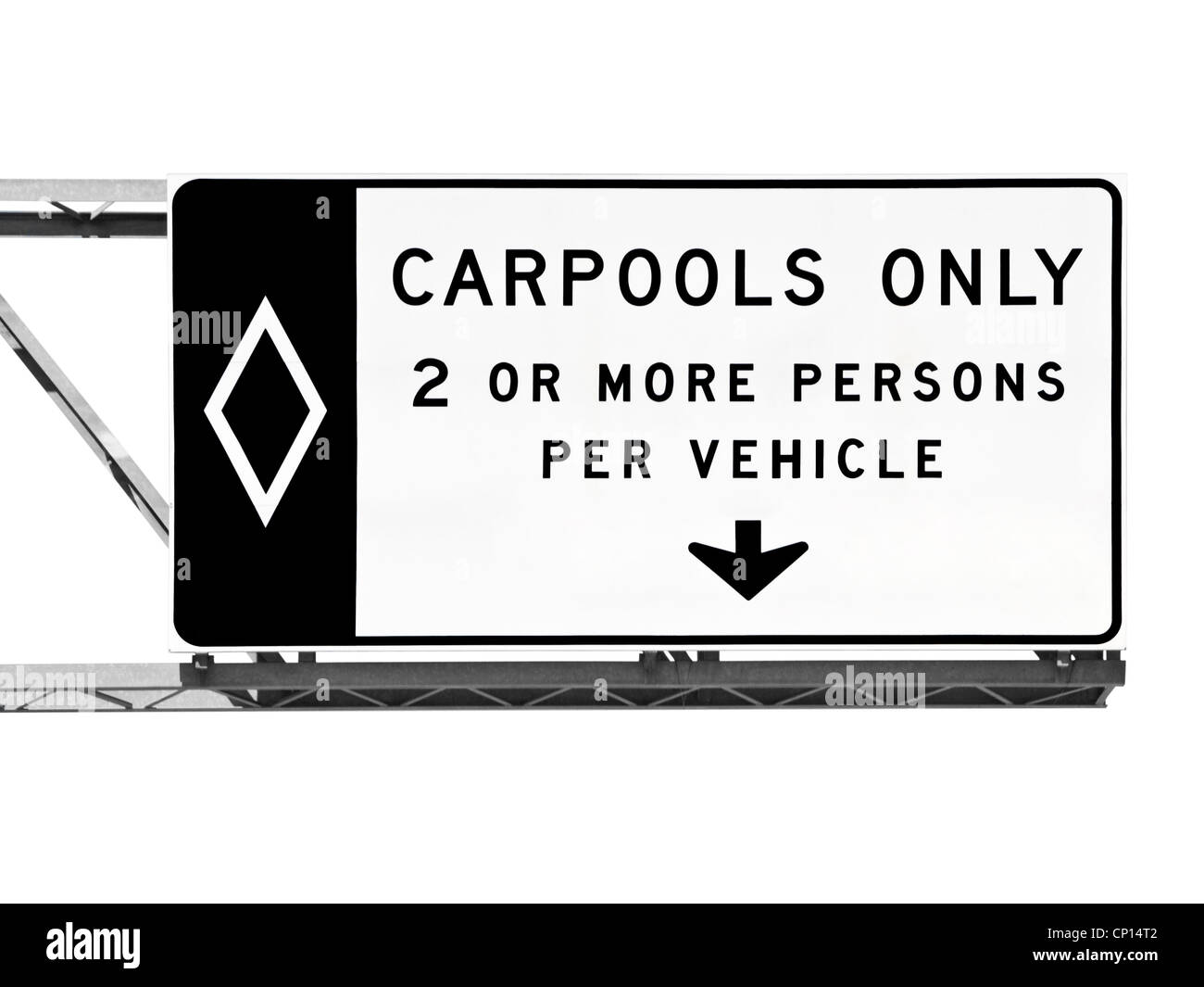 Overhead freeway carpool only sign isolated on white Stock Photo - Alamy