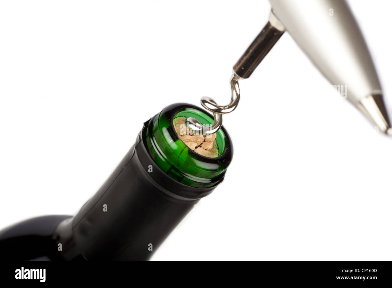 Modern metal corkscrew on white background Stock Photo - Alamy