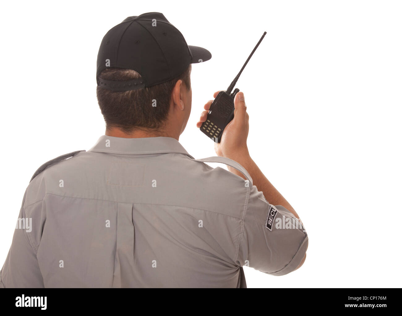 Security guard hand holding cb walkie-talkie radio Stock Photo - Alamy