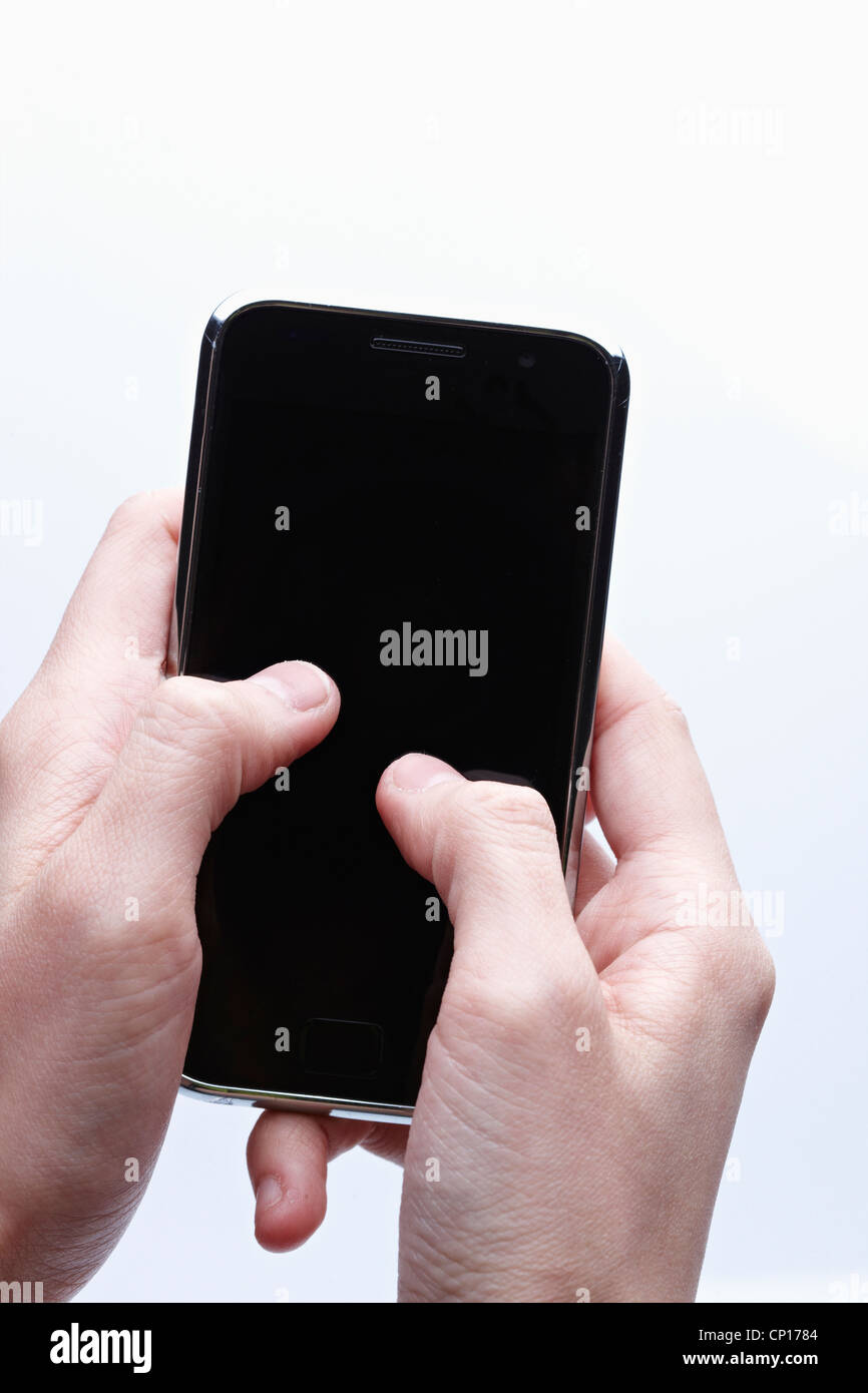 A hand touching on the Smartphone Stock Photo - Alamy