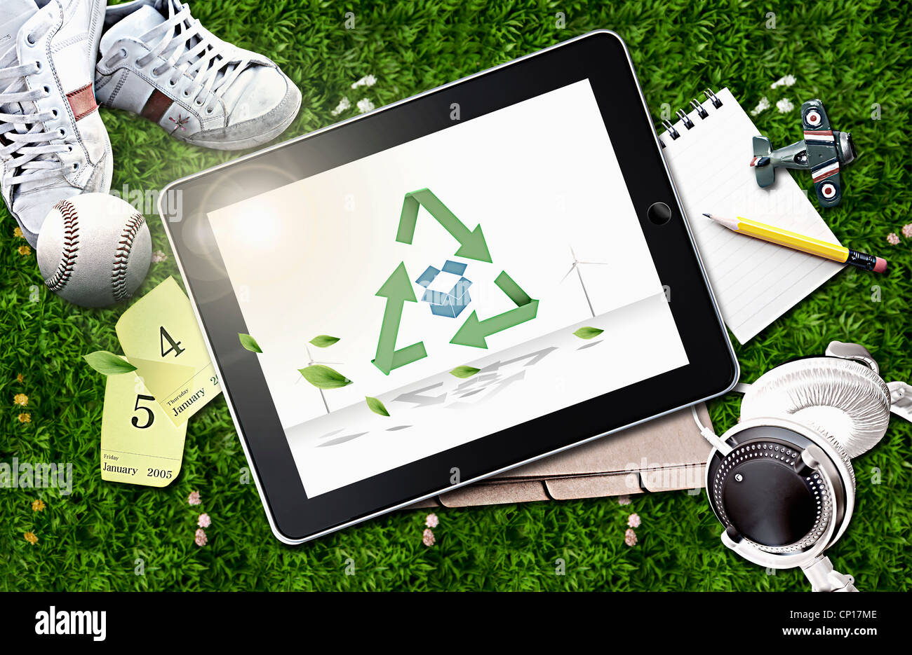 A tablet PC with recycling mark Stock Photo - Alamy