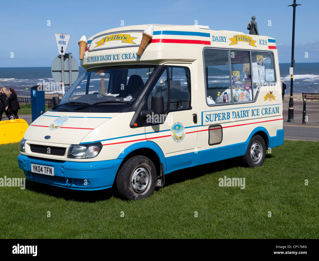 Traditional Dairy Ice Cream van parked on Whitby West Cliff in spring ...
