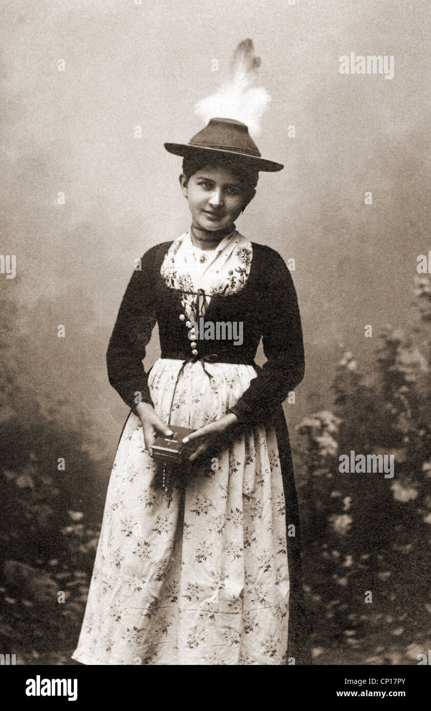people, women, young woman in traditional costume, studio shot, circa ...