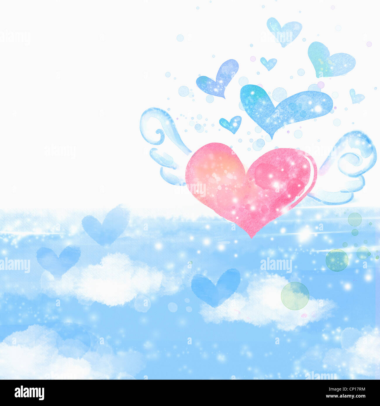 Red and blue heart flying with wings Stock Photo - Alamy