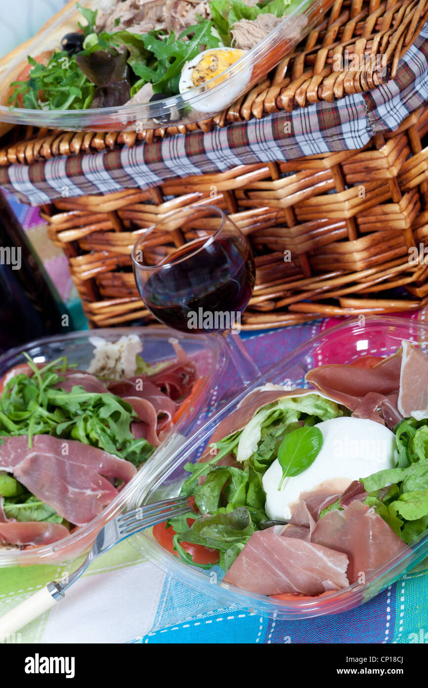 Delicious variety of italian salad with ham and mozzarella cheese Stock ...