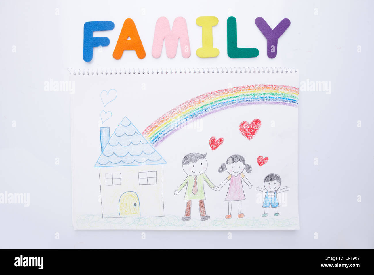 A family drawing on sketchbook with family blocks Stock Photo - Alamy