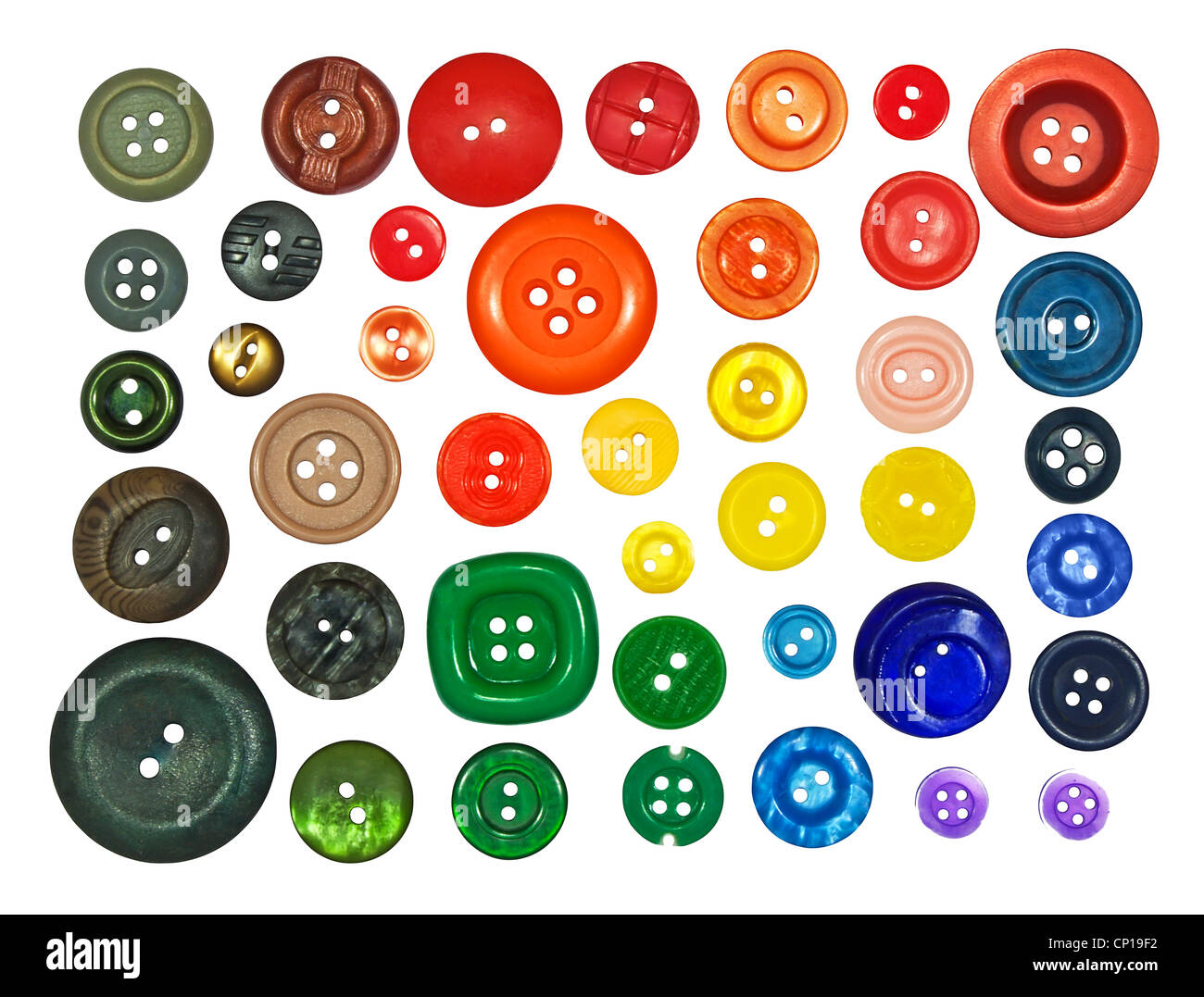collection of various buttons on white background Stock Photo - Alamy