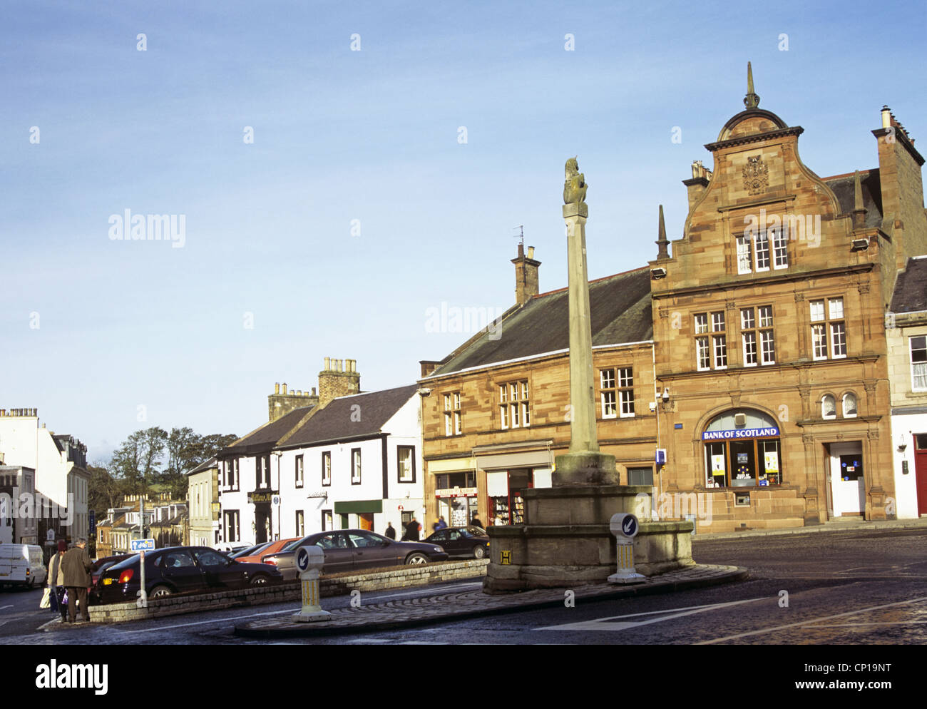 Melrose Scottish Borders Market Cross in Market Square with Bank of ...