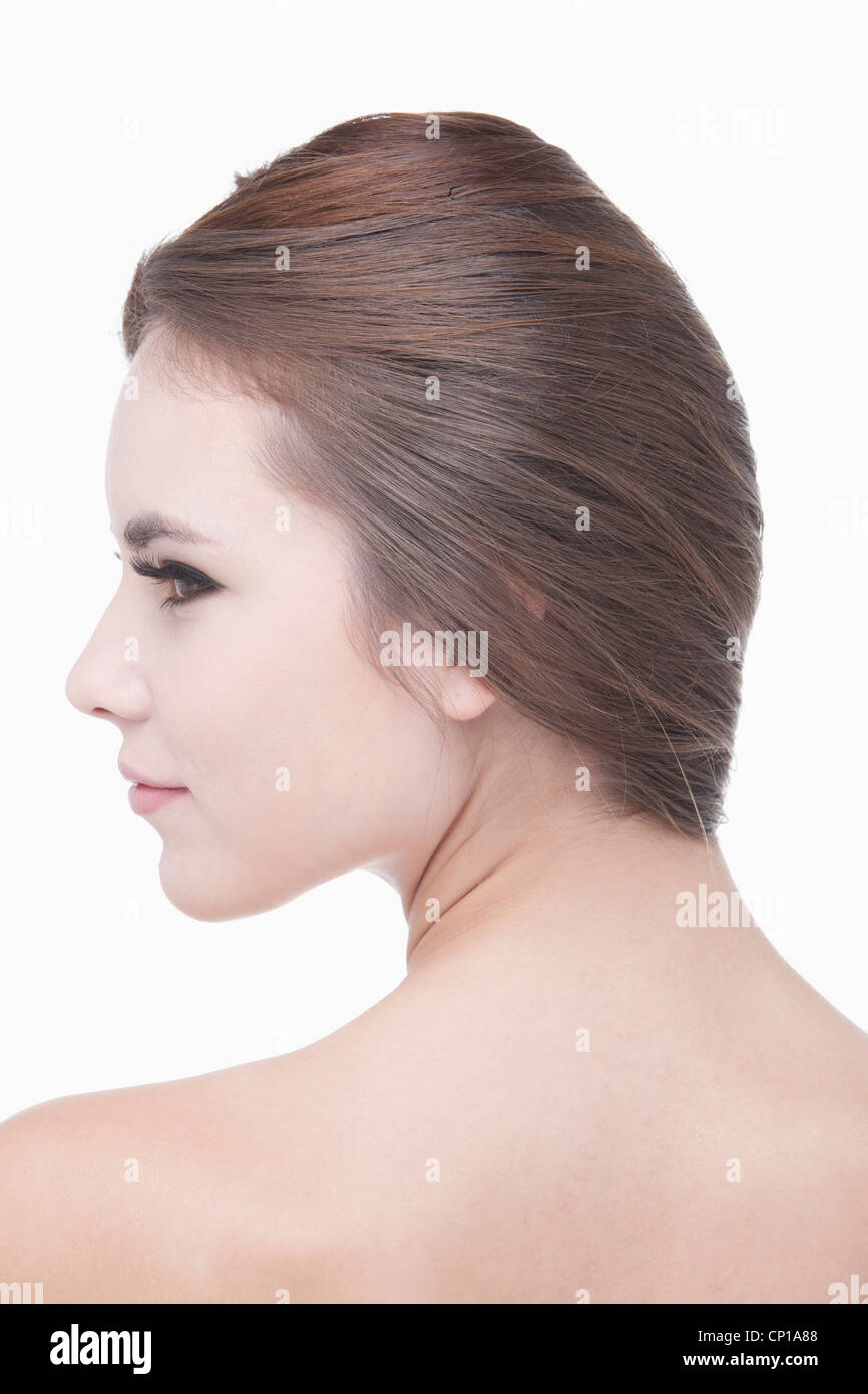 A woman with up hair styling Stock Photo - Alamy