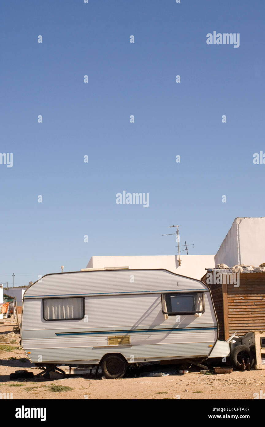 Caravan under blue sky Stock Photo - Alamy
