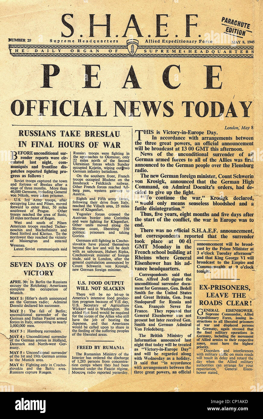 events, Second World War / WWII, Germany, surrender, Allied flyer ...