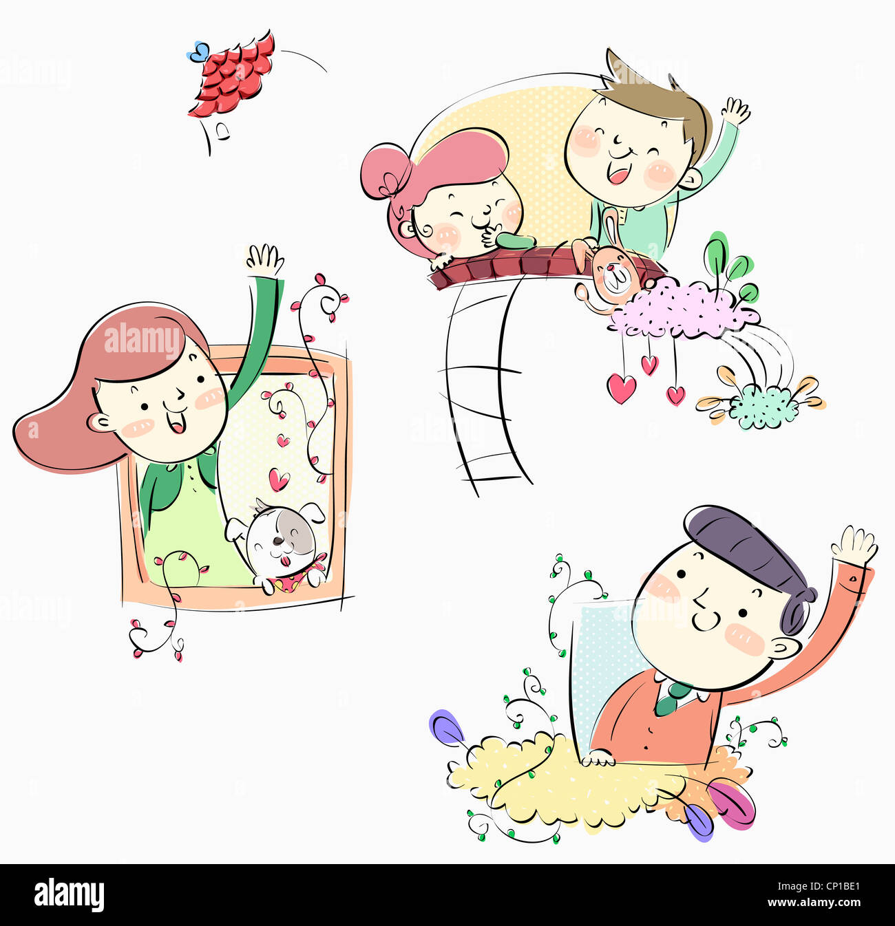 Family saying hello each other Stock Photo - Alamy