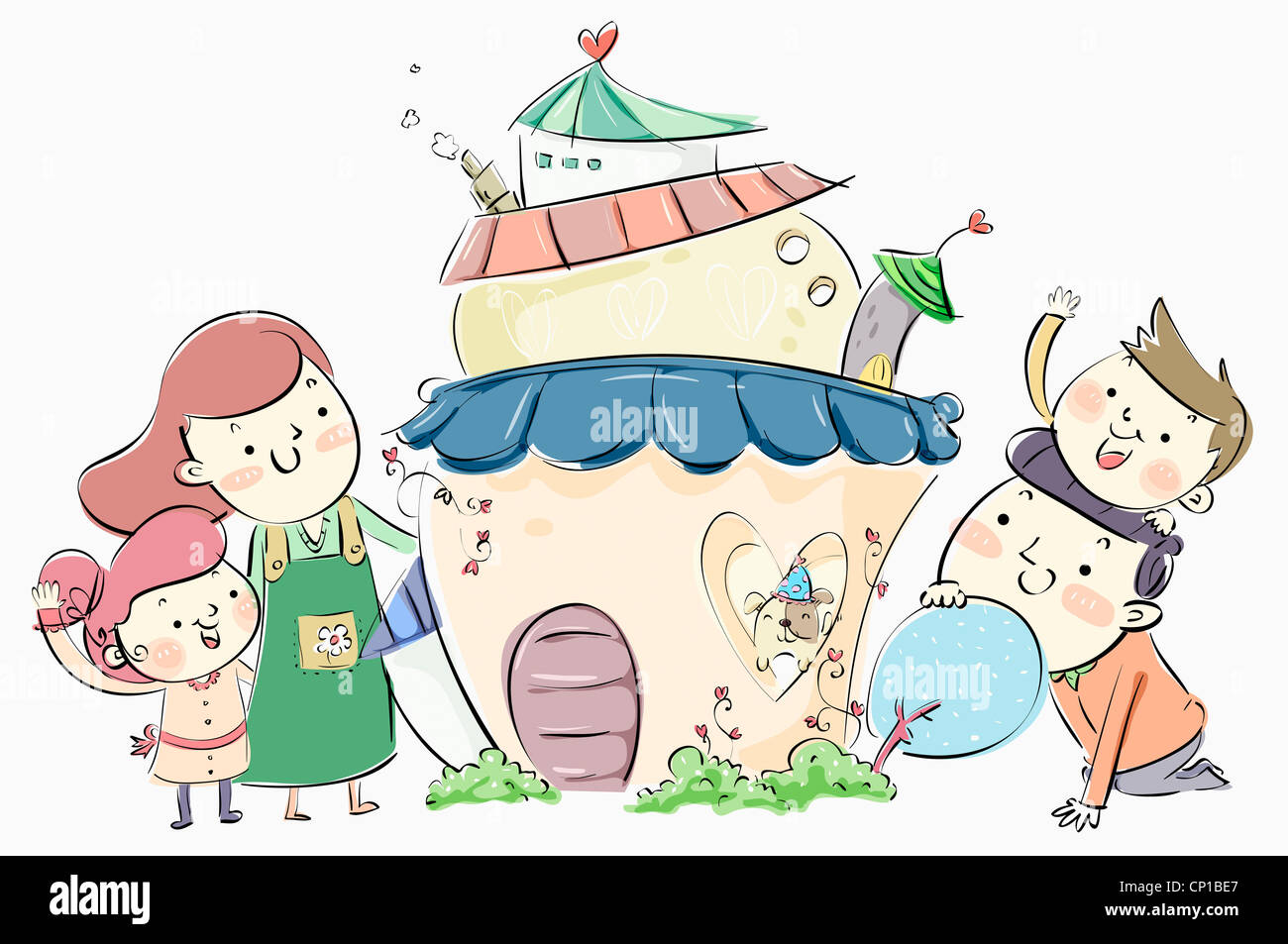 Family saying hello each other around the house Stock Photo - Alamy