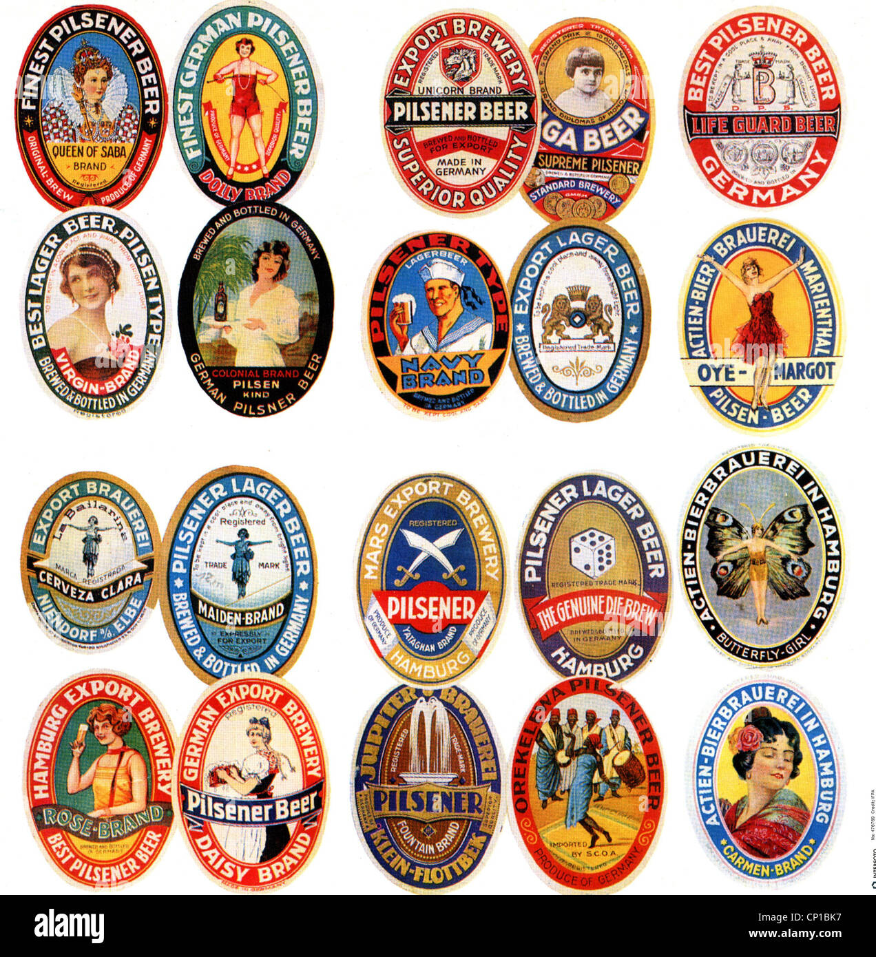 alcohol, beer, bottle labels of 20 Hamburg Export beers, 1972 ...