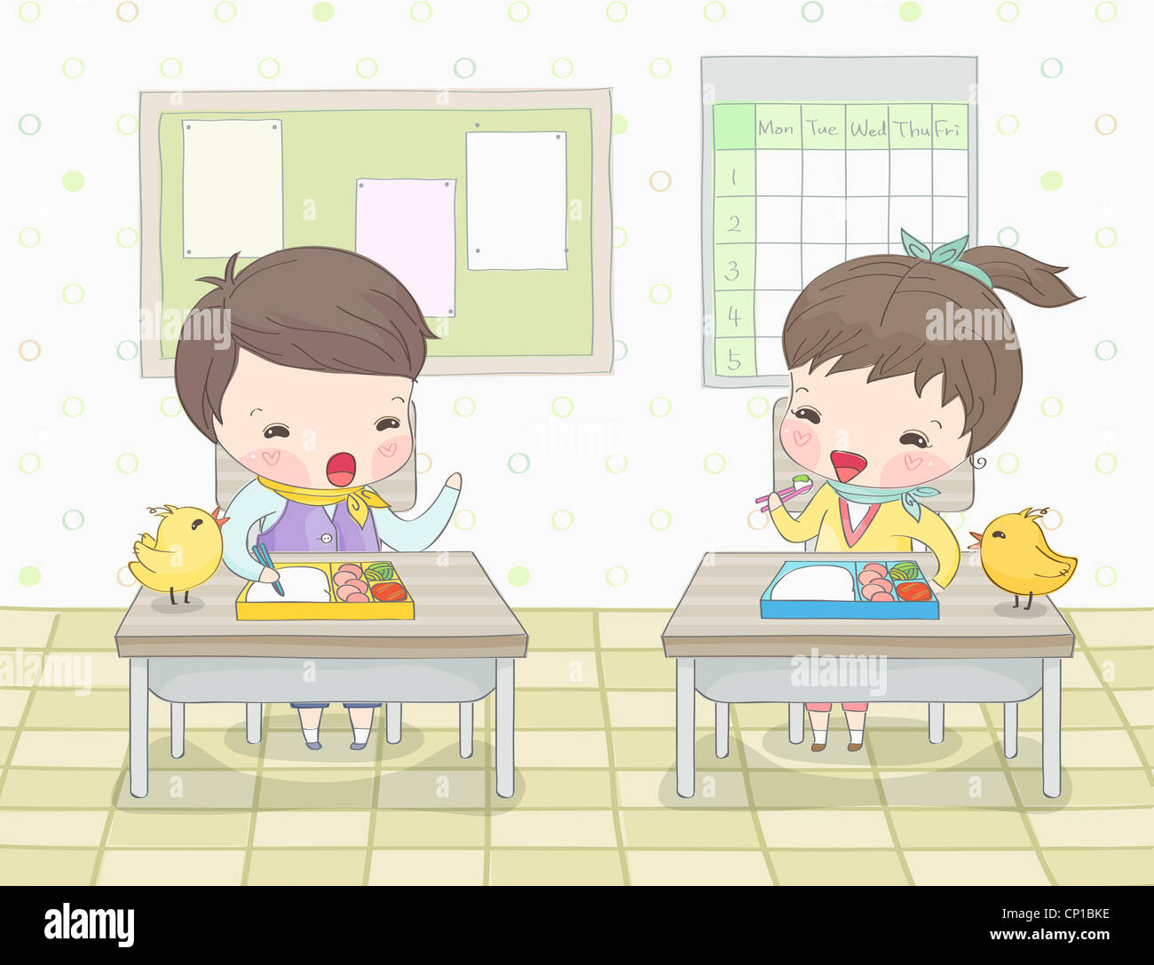 Student having lunch in the classroom Stock Photo - Alamy