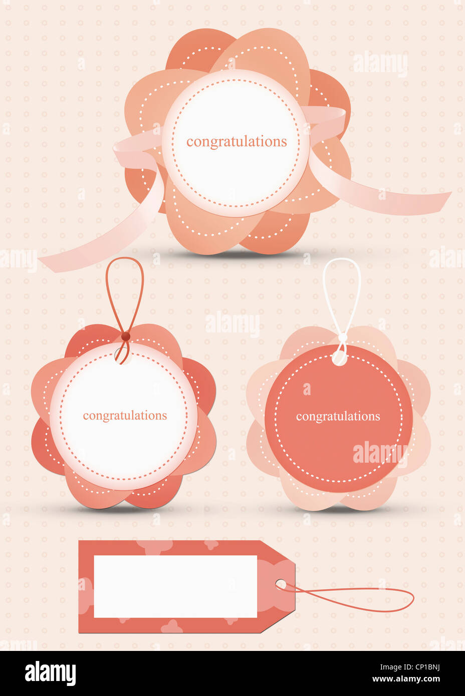 Pink flower shaped 'congratulation' tag Stock Photo - Alamy