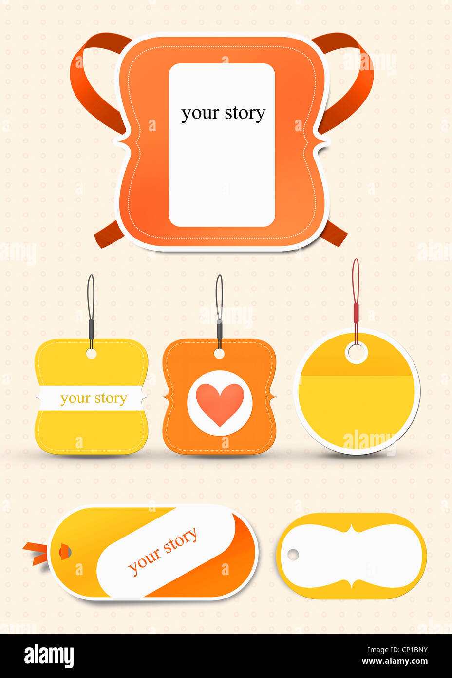 Yellow and orange 'your story' tag Stock Photo - Alamy