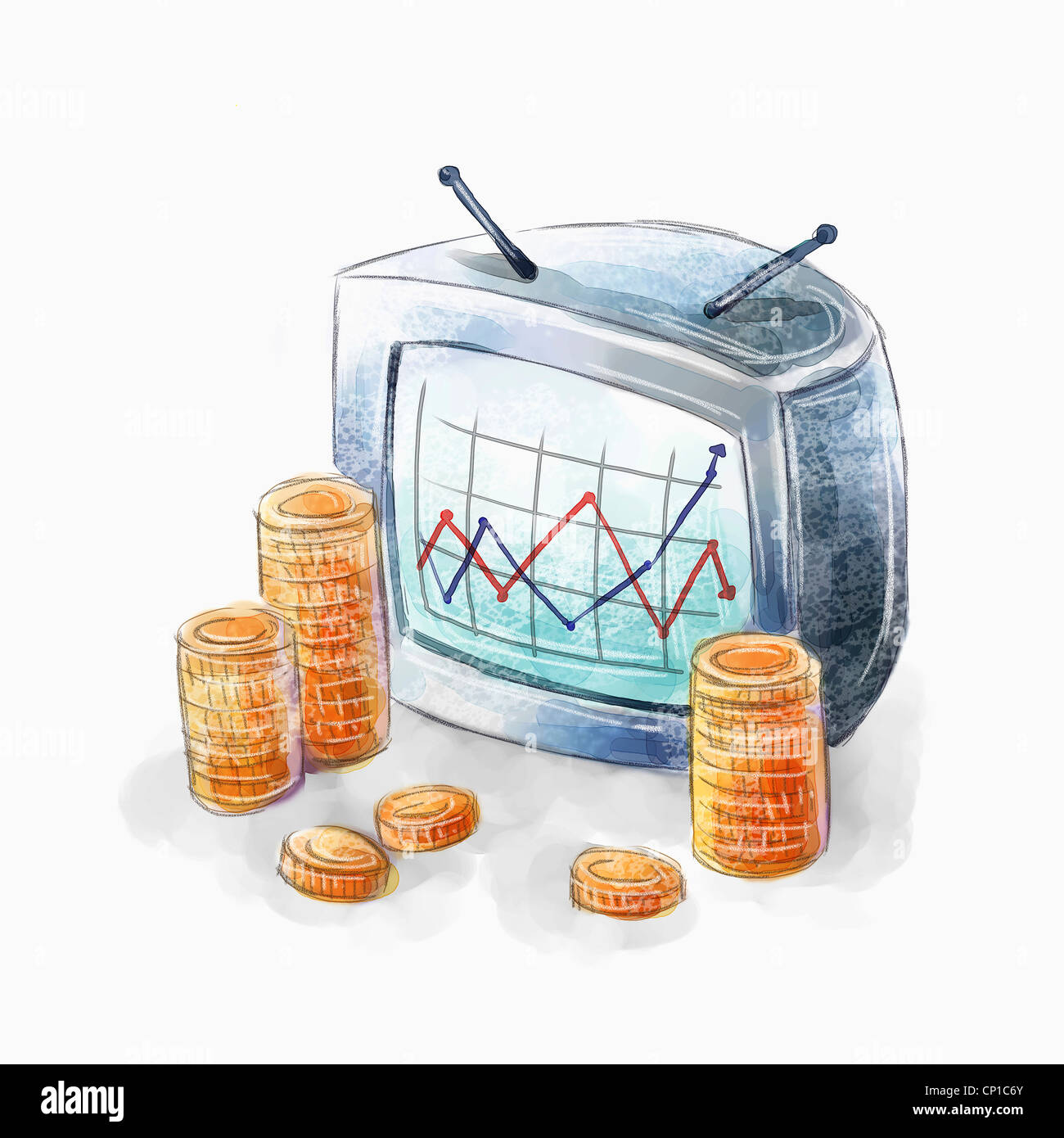 Chart on television and money Stock Photo - Alamy