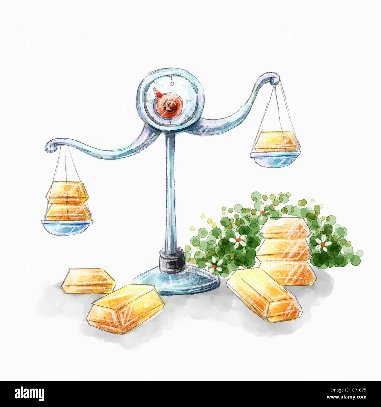 Gold bar on the scale Stock Photo - Alamy