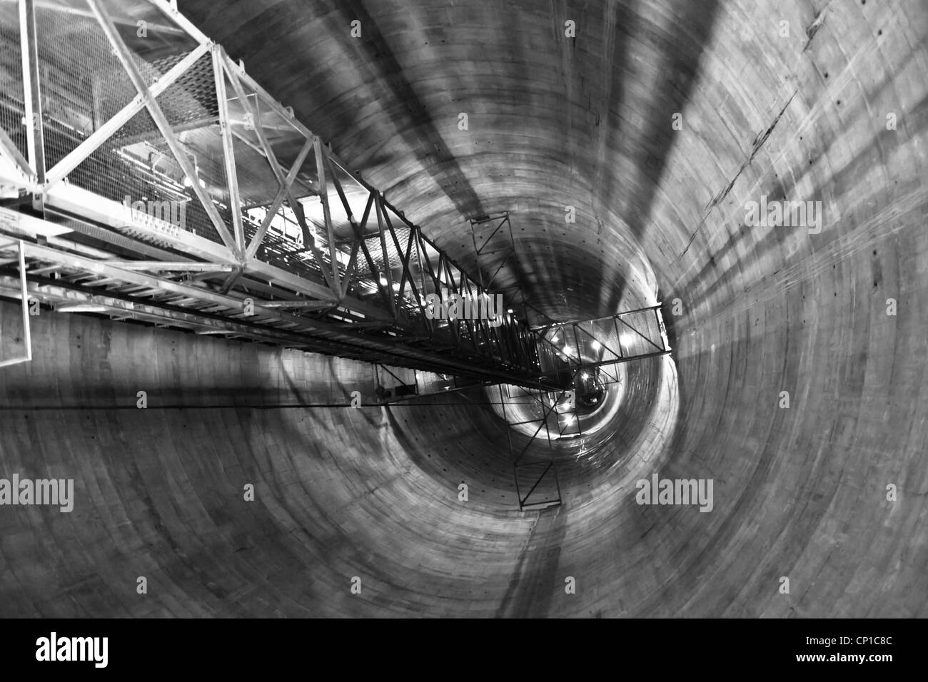 View looking up the inside of Grade II listed Emley Moor Tower tv/radio ...