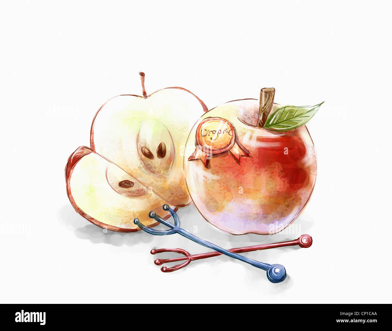 Organic apple and fork Stock Photo - Alamy