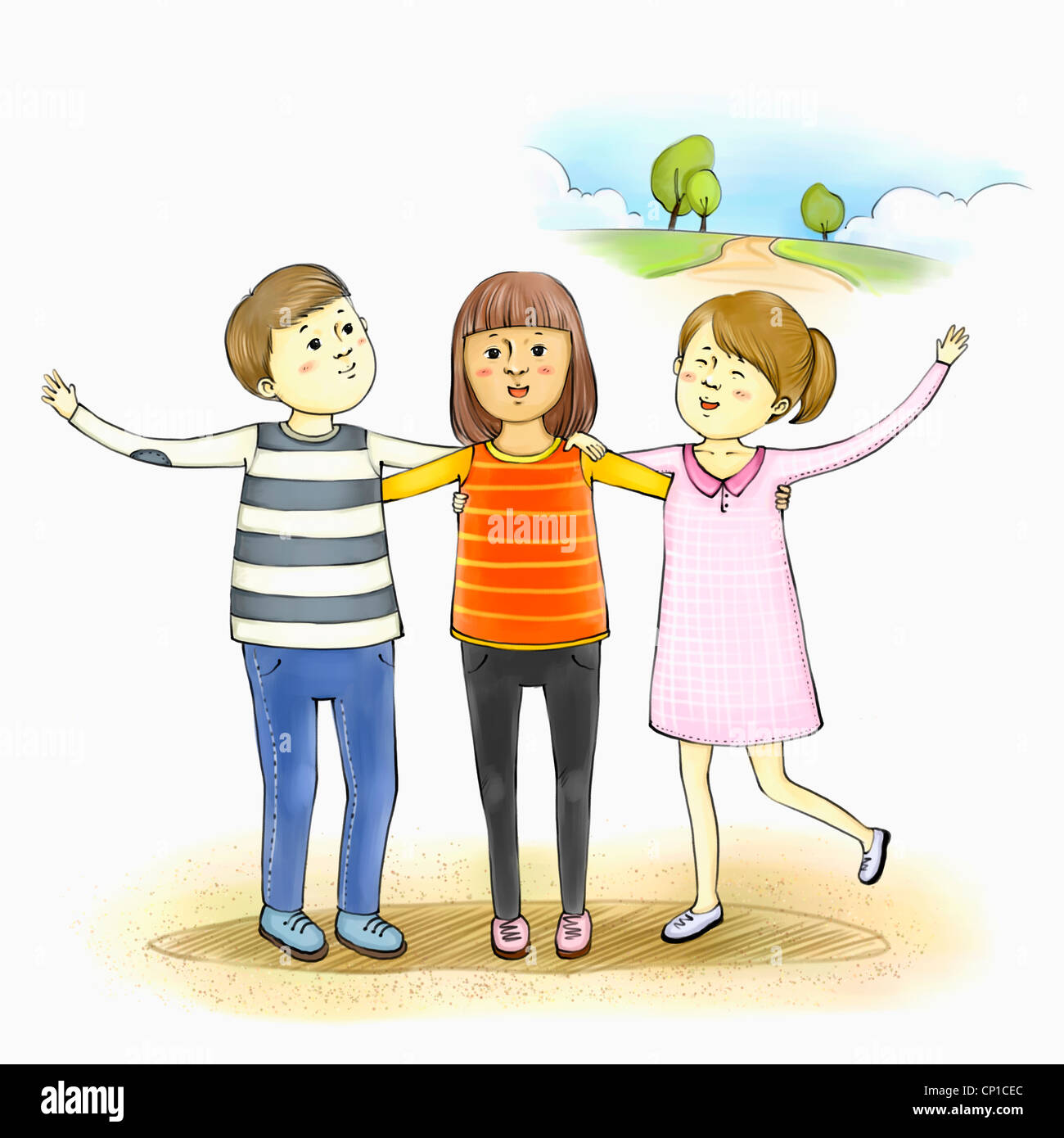 Boy and girl putting arms around together Stock Photo - Alamy