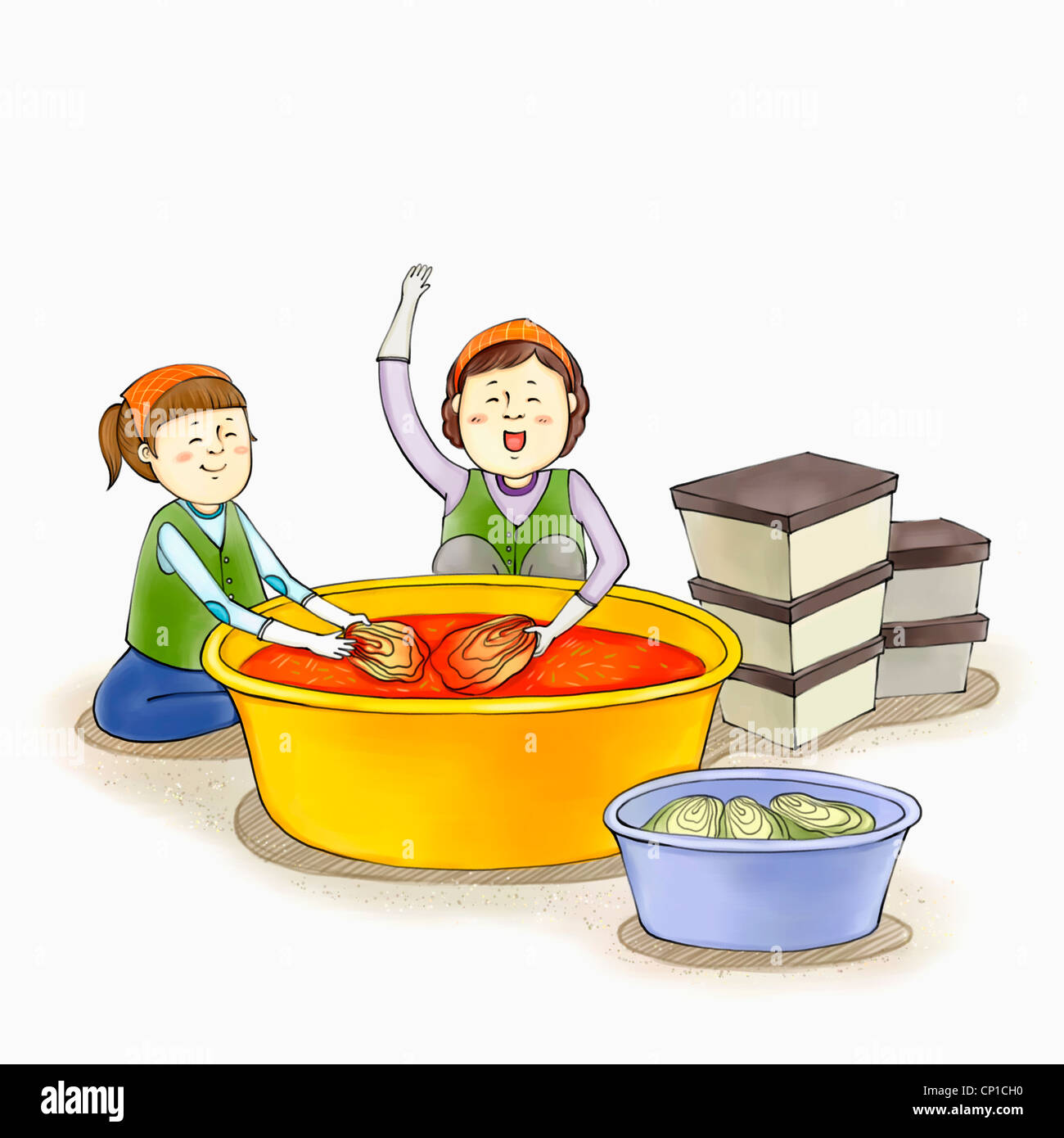 Volunteer making kimchi Stock Photo - Alamy