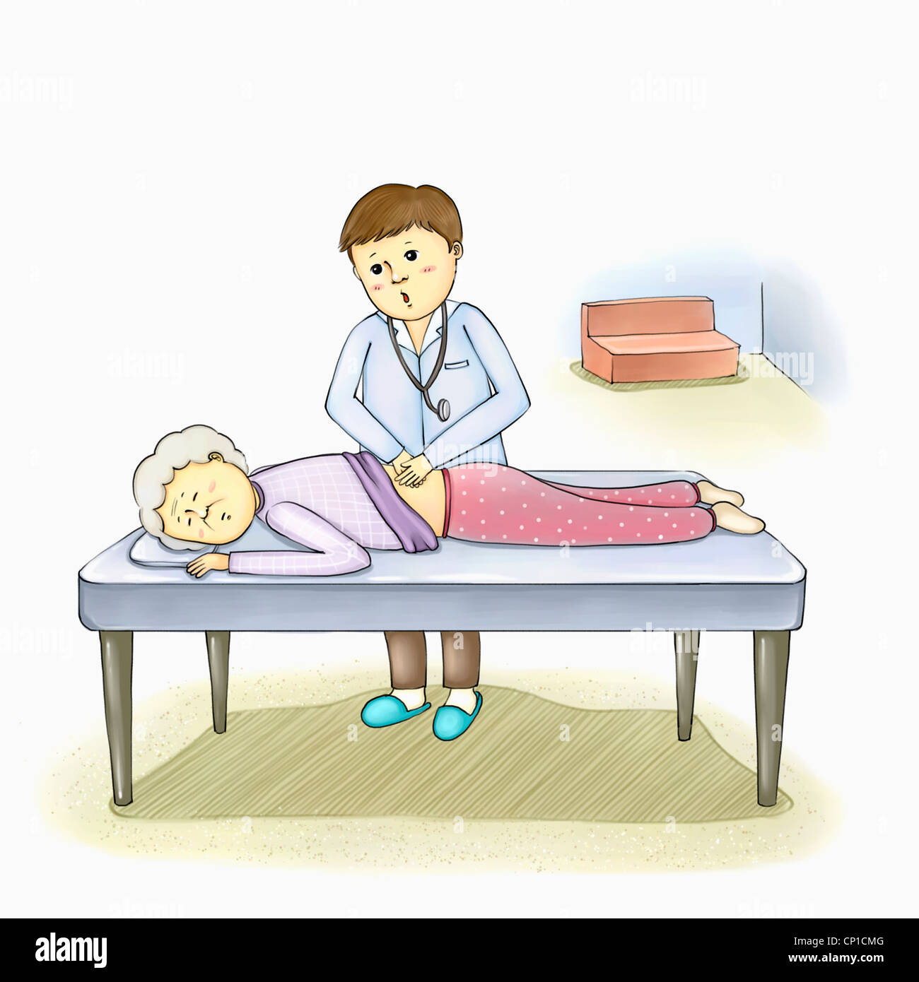 Volunteer giving medical service for the old Stock Photo - Alamy
