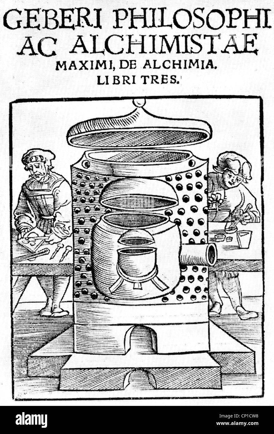 alchemy, appliances, alchemistic oven, woodcut to the title of "De ...