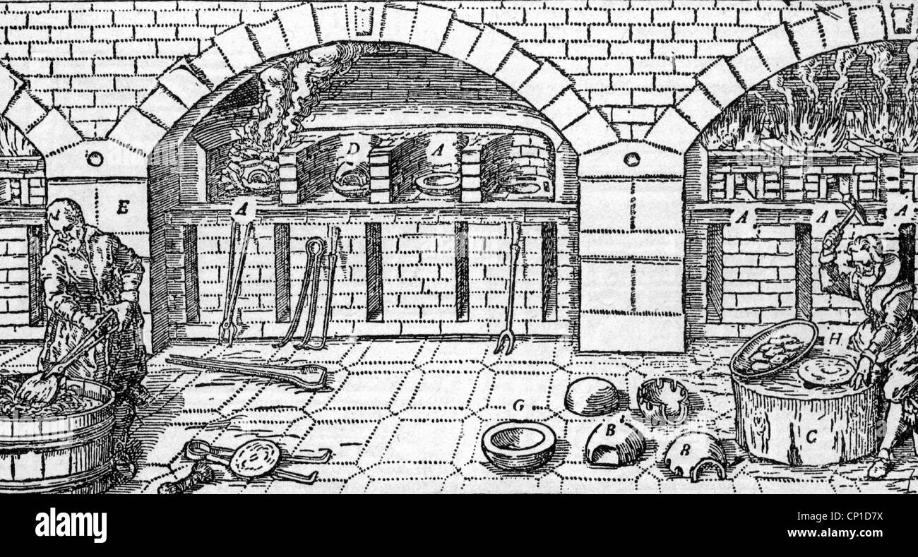 mining, ore dressing / metal processing, furnace with bellows for ...