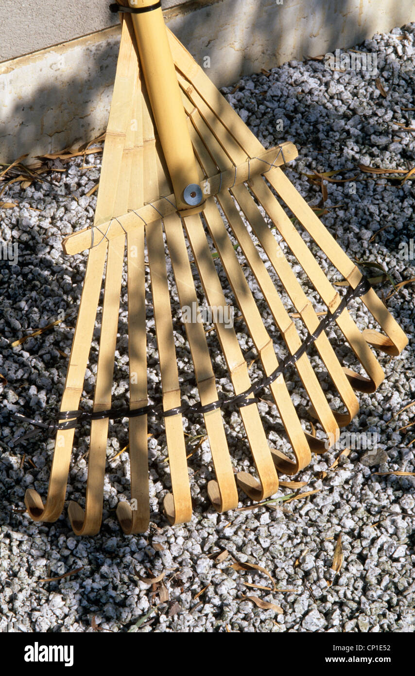Bamboo garden rake Stock Photo - Alamy